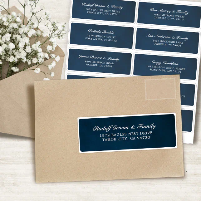 Dusty Blue Navy Wedding Guest Address Sticker | Zazzle