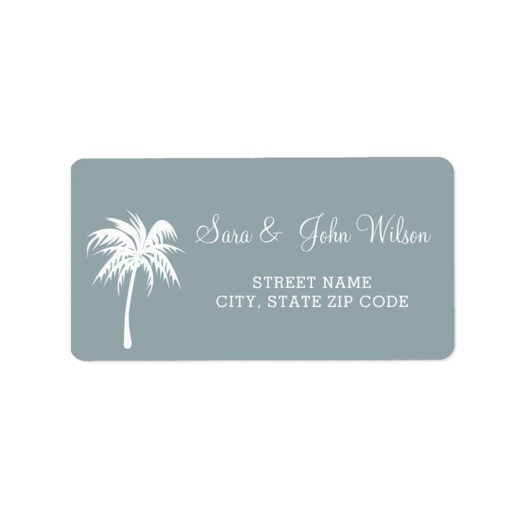 Dusty Blue Palm Tree Wedding address labels | Zazzle