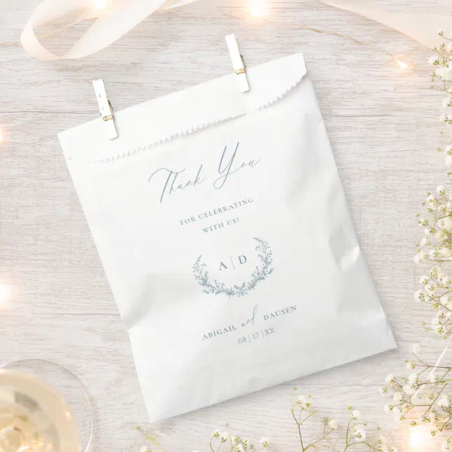 Dusty Blue Paper Favor Bags Wedding Thank you | Zazzle