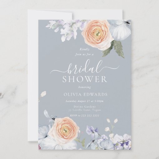 Dusty Blue & Peach Floral Bridal Shower Invitation | Zazzle Dusty Blue & Peach Floral Bridal Shower Invitation | Zazzle