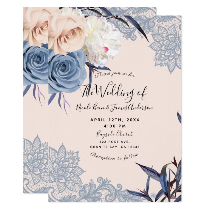 Dusty Blue & Peach Floral Lace Wedding Invitation | Zazzle.com Dusty Blue & Peach Floral Lace Wedding Invitation | Zazzle.com