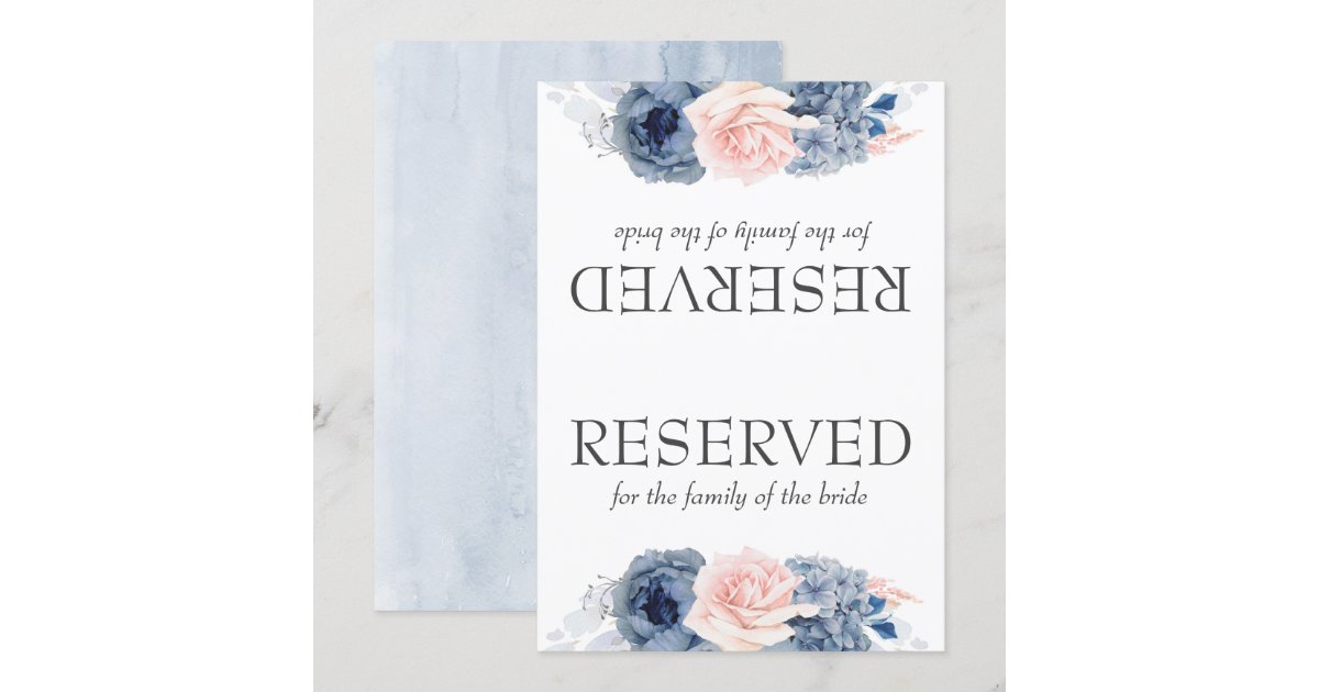 Dusty Blue Pink Flowers Wedding Reserved Sign | Zazzle