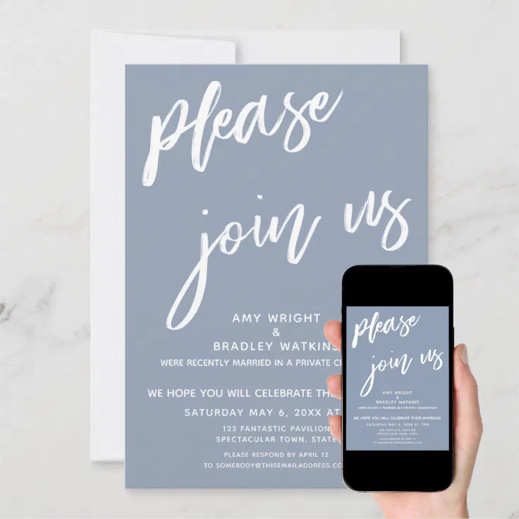 Dusty Blue Please Join Us After Wedding Reception Invitation | Zazzle