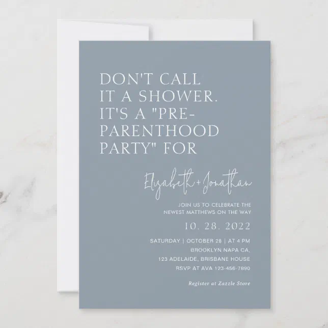 Dusty Blue Pre - Parenthood Party | Baby Shower Invitation | Zazzle