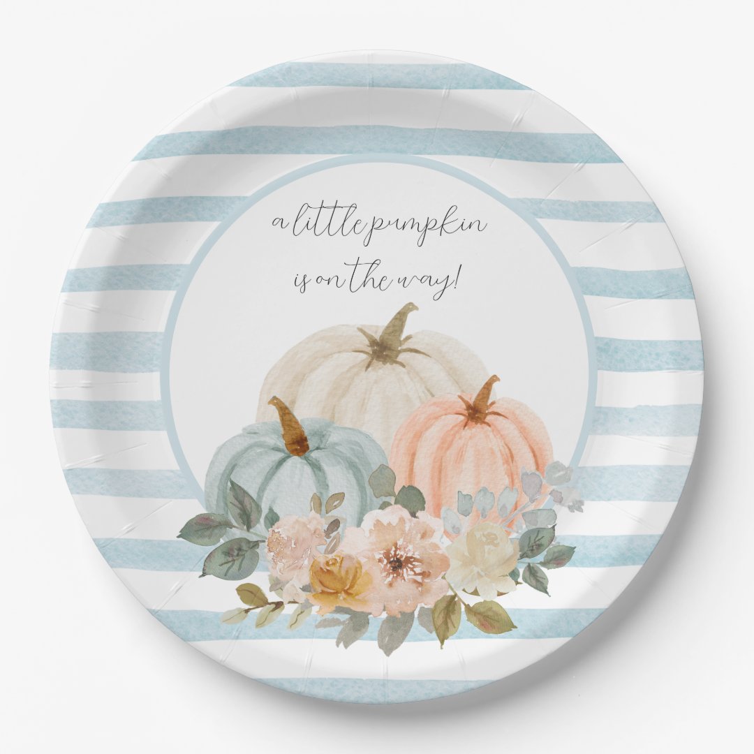 Dusty Blue Pumpkin Plates Rustic Fall Baby Shower | Zazzle