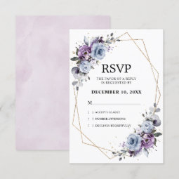 Dusty Blue Purple Navy Lilac Blooms Wedding RSVP Card | Zazzle