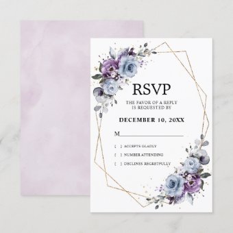 Dusty Blue Purple Navy Lilac Blooms Wedding RSVP Card | Zazzle