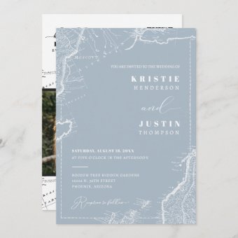 Dusty Blue Retro Travel QR Code Photo Wedding Invitation | Zazzle