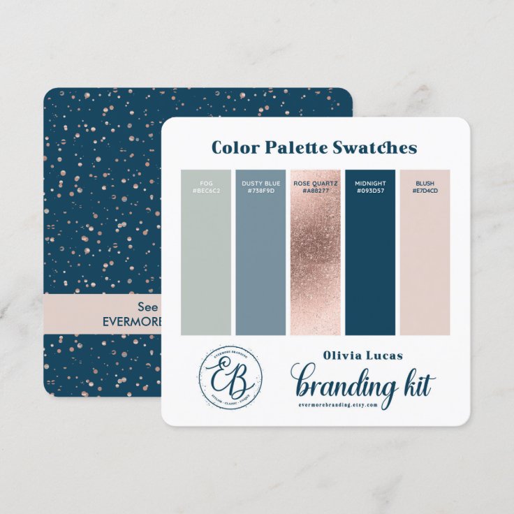 Dusty Blue & Rose Gold Color Palette Swatch Card | Zazzle