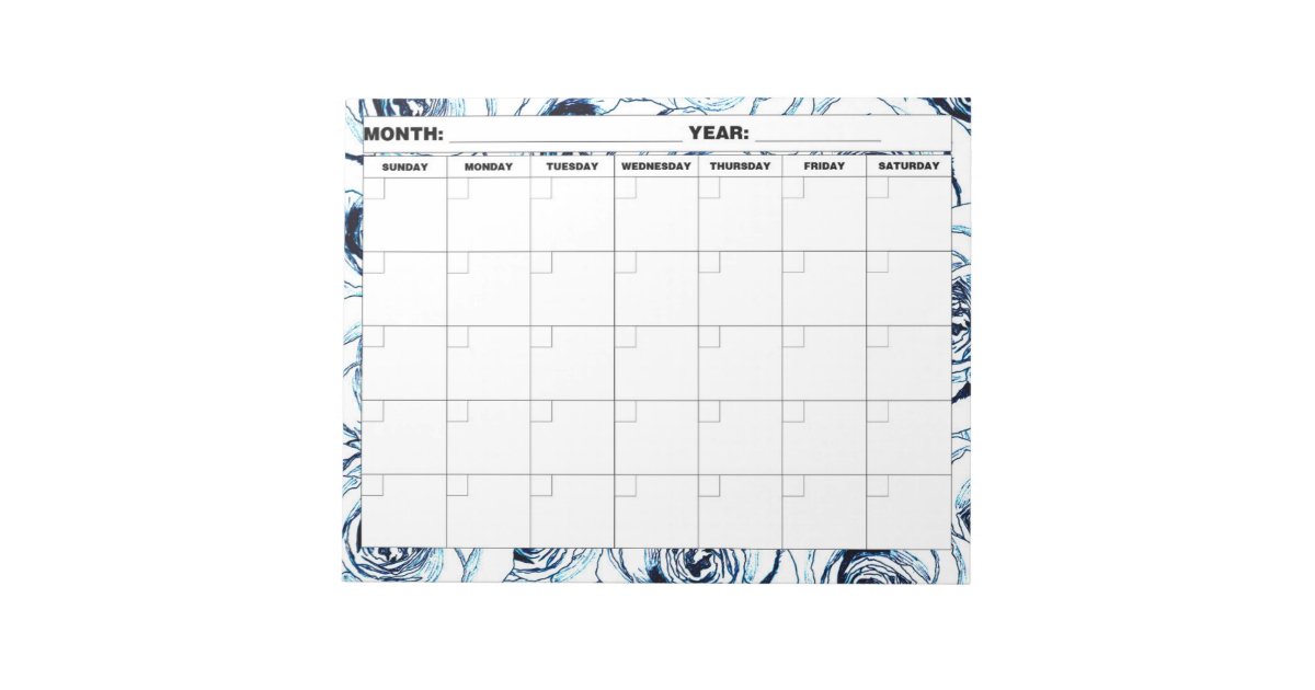 Dusty Blue Roses Blank Calendar Notepad | Zazzle