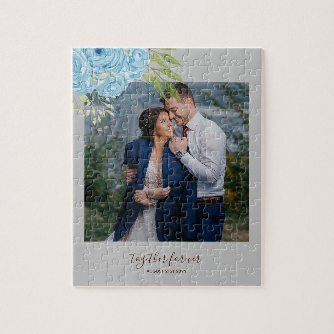 Dusty Blue Roses NewlyWeds Wedding Gift Personal Jigsaw Puzzle | Zazzle