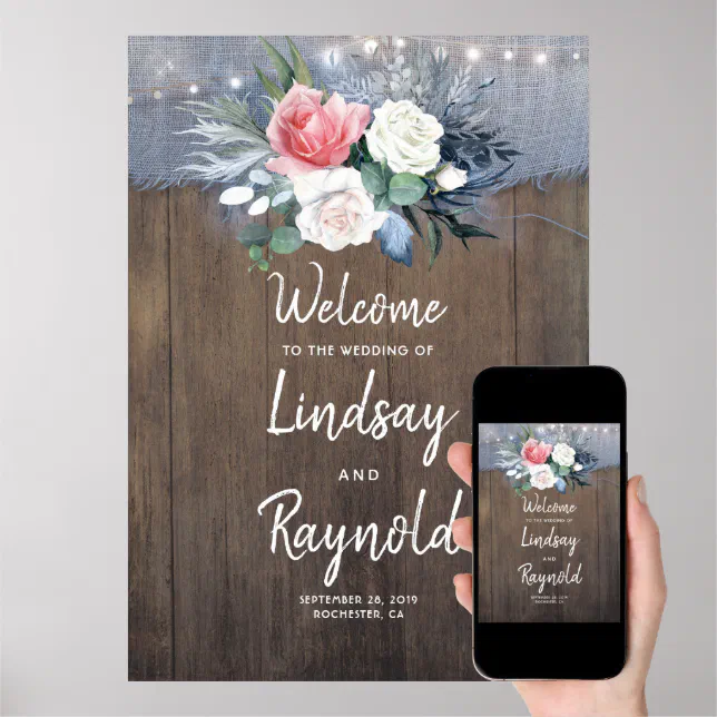 Dusty Blue Rustic Country Wedding Welcome Poster | Zazzle
