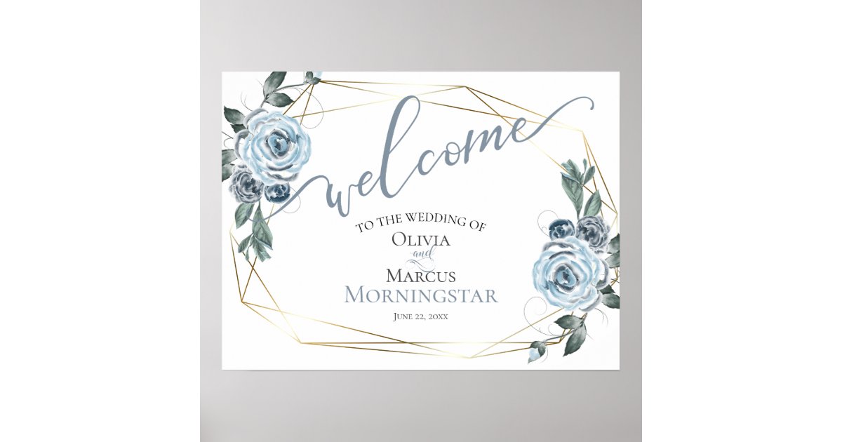 Dusty Blue Rustic Floral Calligraphy Welcome Poster | Zazzle