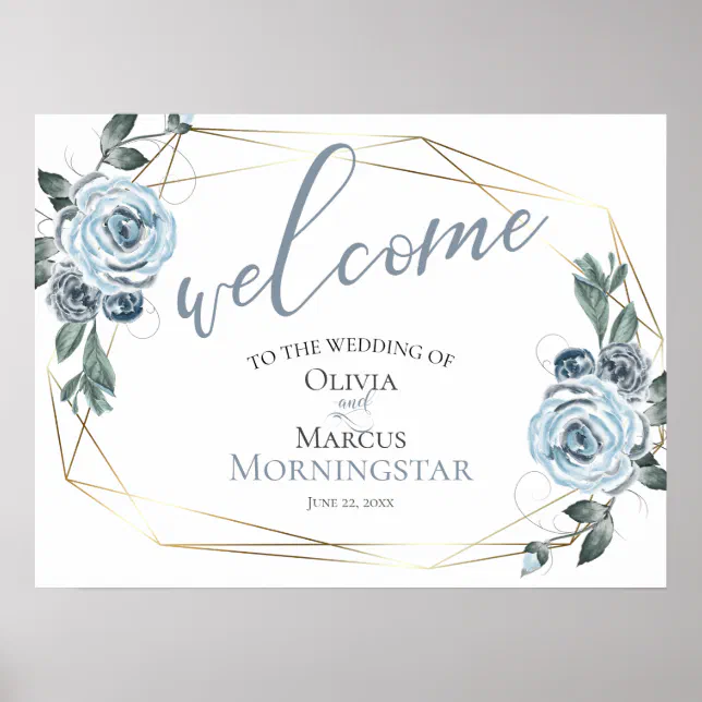 Dusty Blue Rustic Floral Wedding Welcome Poster | Zazzle