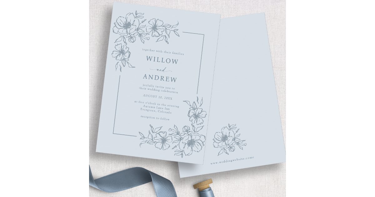 Dusty Blue Rustic Wedding Invitation | Zazzle