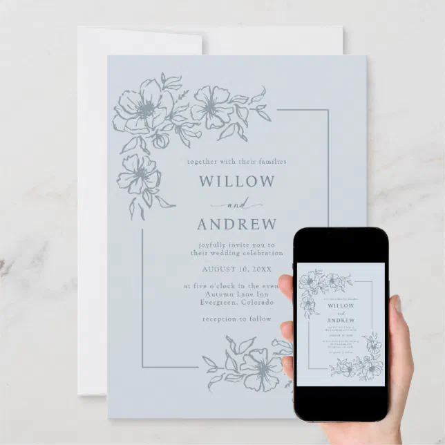 Dusty Blue Rustic Wedding Invitation | Zazzle