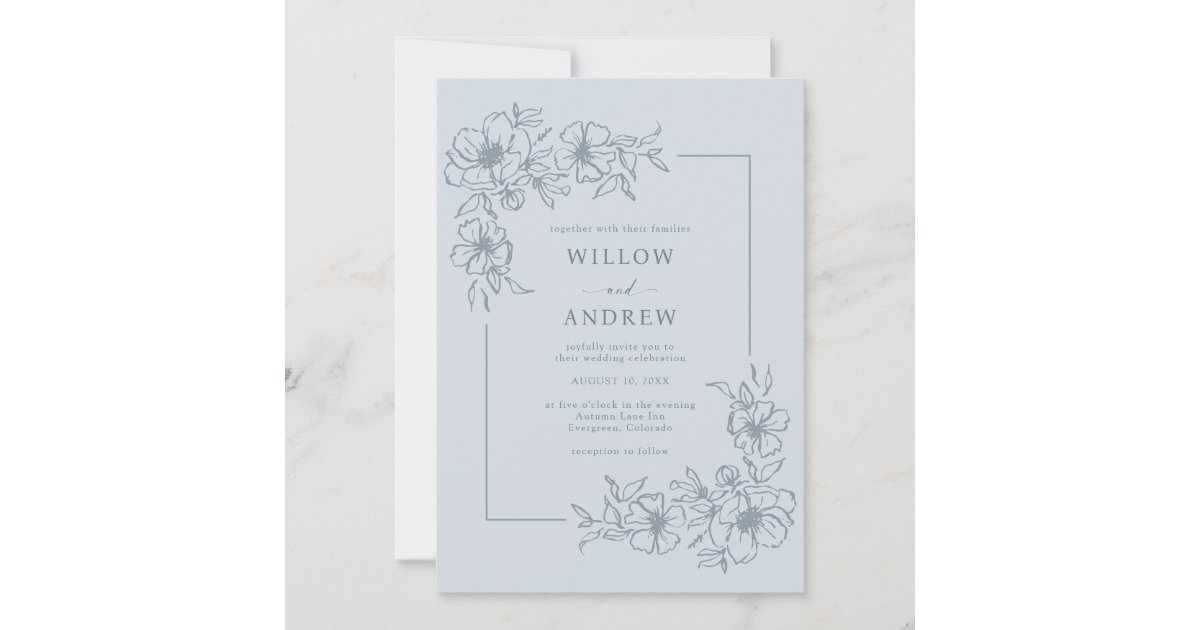 Dusty Blue Rustic Wedding Invitation | Zazzle