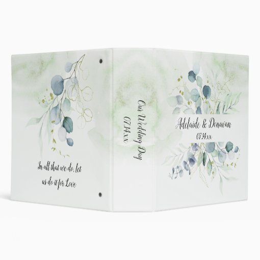 Dusty Blue Sage Green Eucalyptus Botanical Wedding 3 Ring Binder | Zazzle