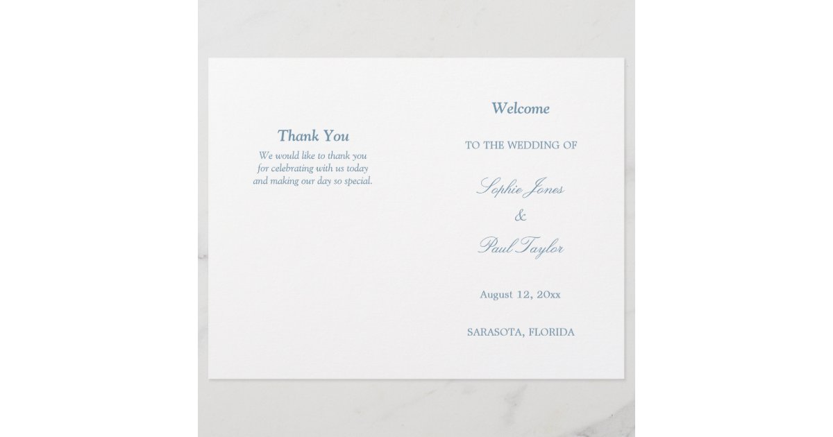 Dusty Blue Script Bi-Fold Wedding Program | Zazzle