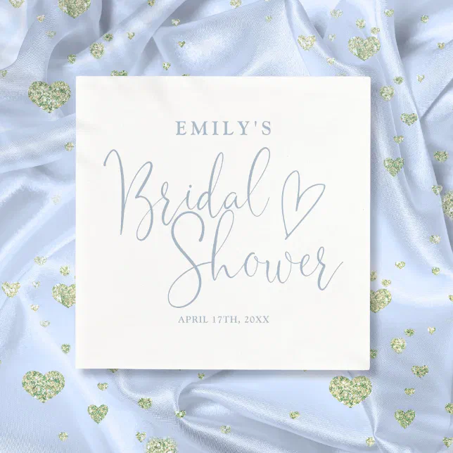 Dusty Blue Script Calligraphy Bridal Shower Napkins | Zazzle