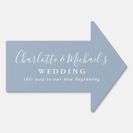 Dusty Blue Script Name Wedding This Way Arrow Sign | Zazzle