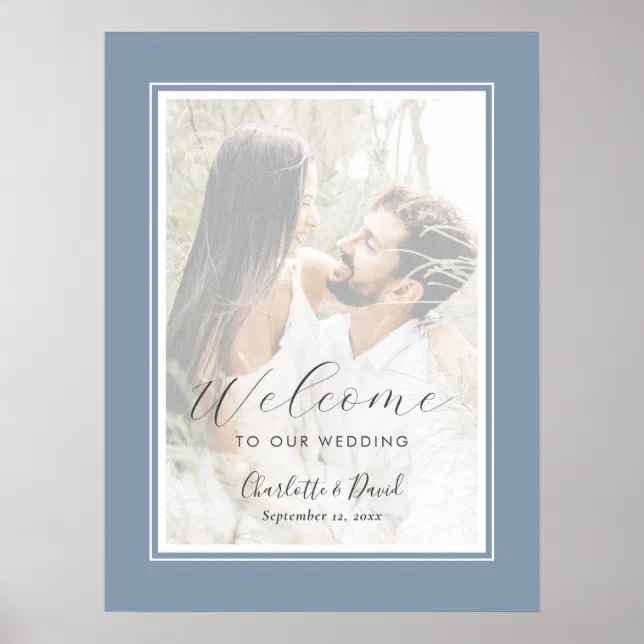 Dusty Blue Script Photo Welcome Sign | Zazzle
