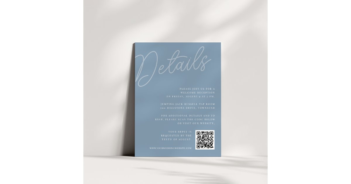 Dusty Blue | Script Watermark All-in-One Details Enclosure Card | Zazzle