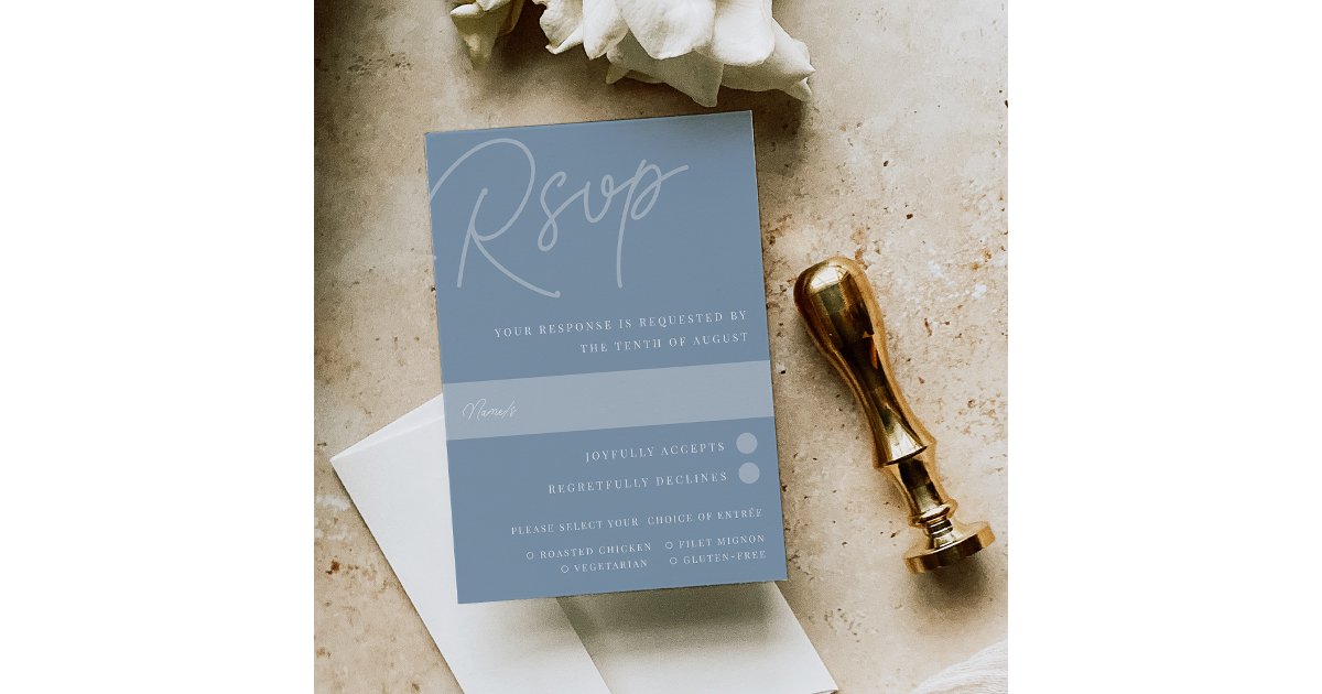 Dusty Blue | Script Watermark Meal Choice RSVP Card | Zazzle