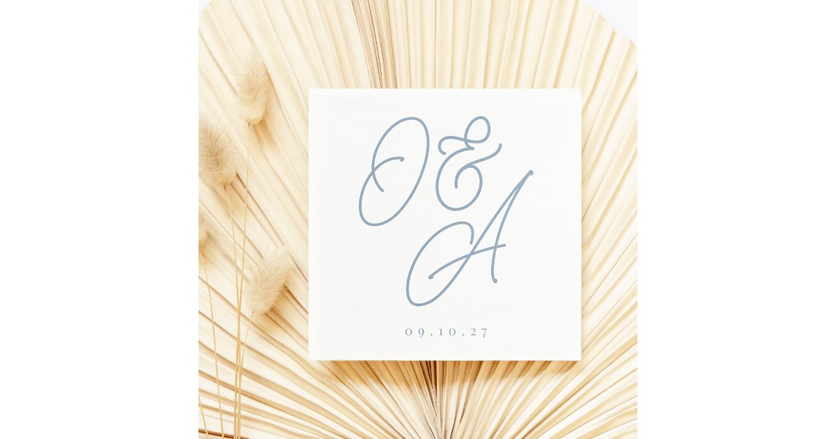 Dusty Blue | Script Watermark Monogram Wedding Napkins | Zazzle