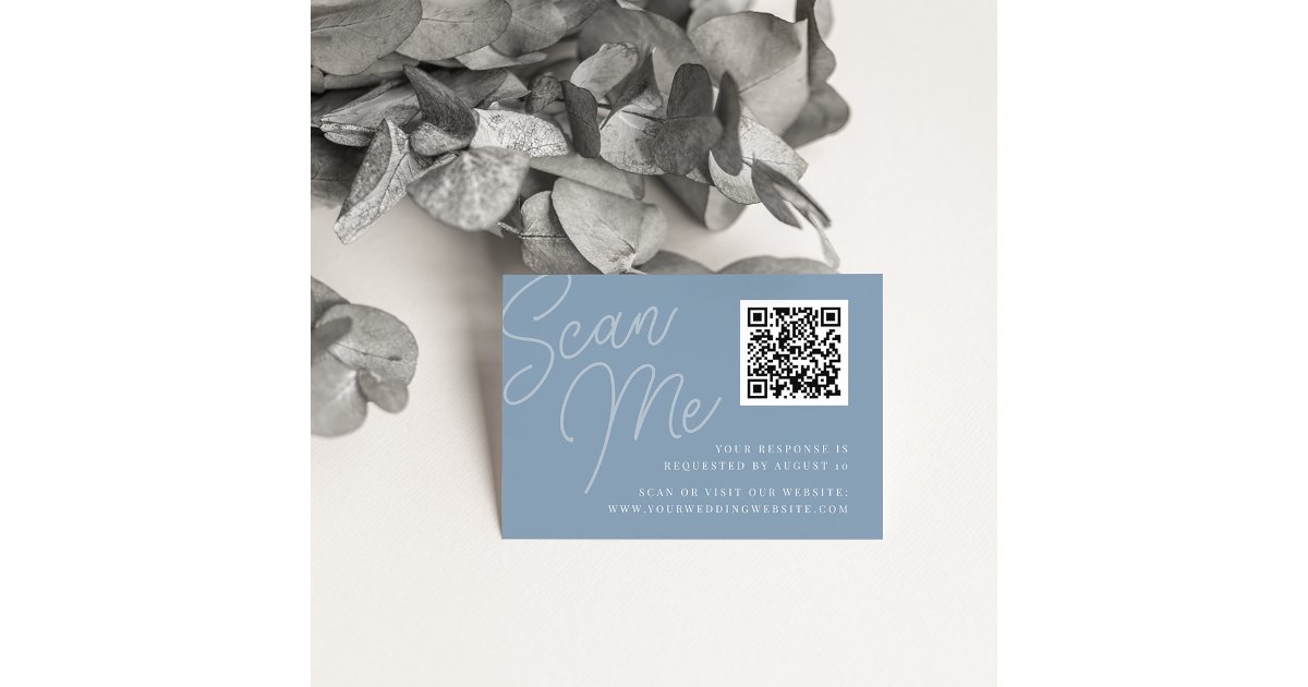 Dusty Blue | Script Watermark QR Code RSVP Enclosure Card | Zazzle