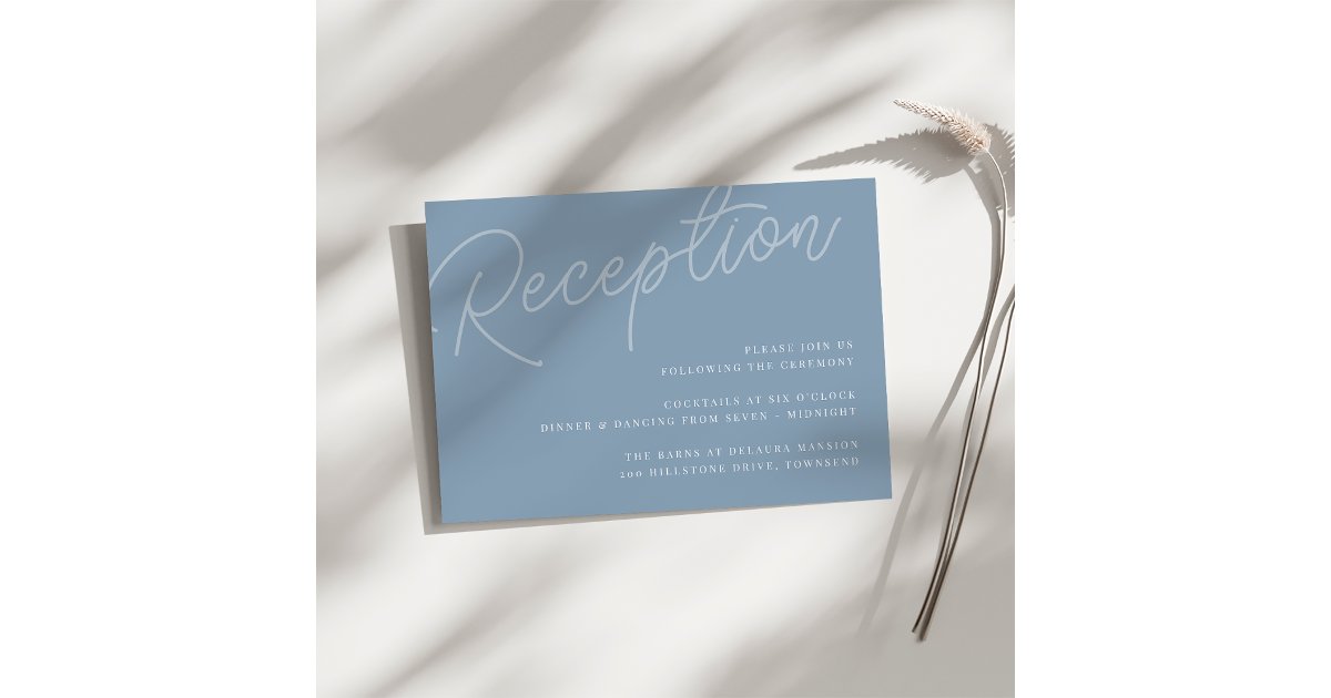 Dusty Blue | Script Watermark Wedding Reception Enclosure Card | Zazzle