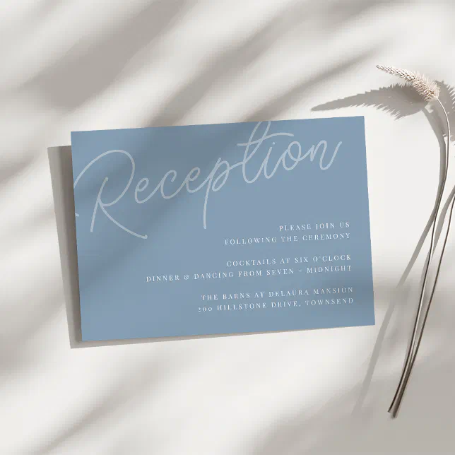 Dusty Blue | Script Watermark Wedding Reception Enclosure Card | Zazzle