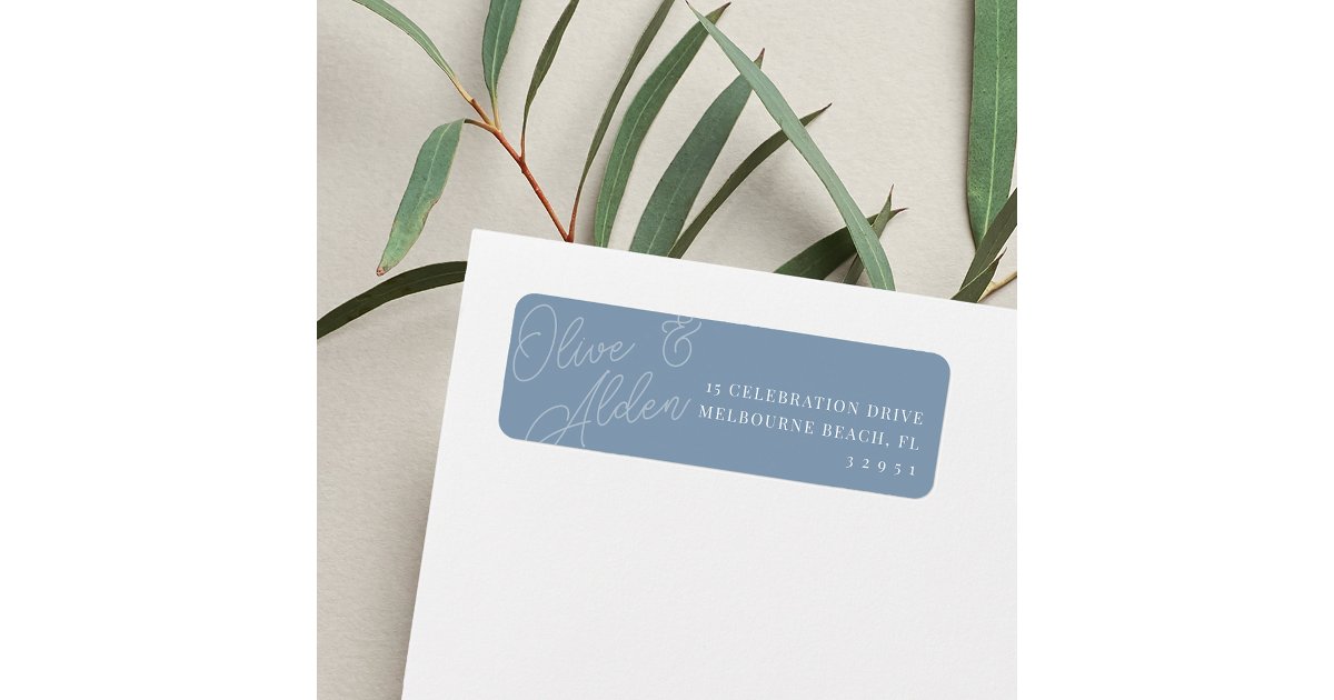 Dusty Blue Script Watermark Wedding Return Address Label | Zazzle