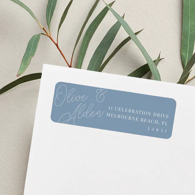 Dusty Blue Script Watermark Wedding Return Address Label | Zazzle