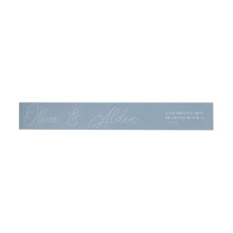 Dusty Blue Script Watermark Wedding Return Address Wrap Around Label ...