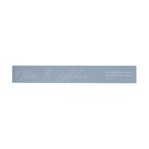 Dusty Blue Script Watermark Wedding Return Address Wrap Around Label ...
