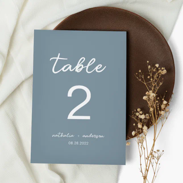 Dusty Blue Script Wedding Table Number | Zazzle