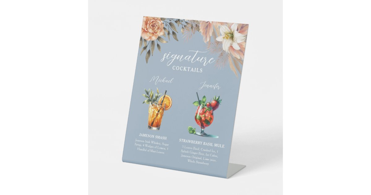 Dusty Blue Signature Cocktails Bar Sign | Zazzle