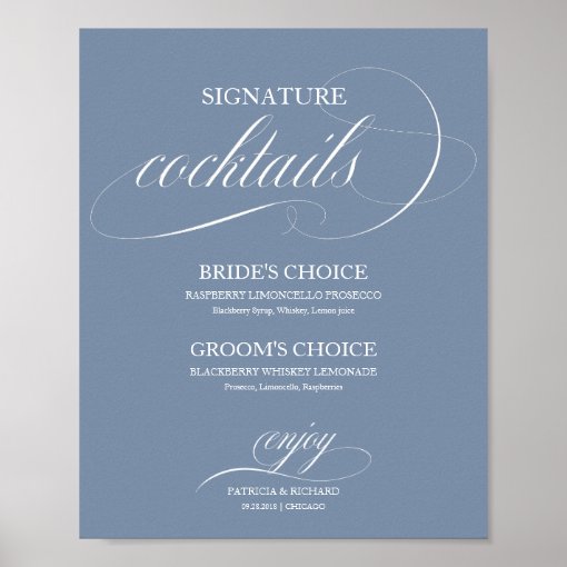 Dusty Blue Signature Cocktails Wedding Sign | Zazzle
