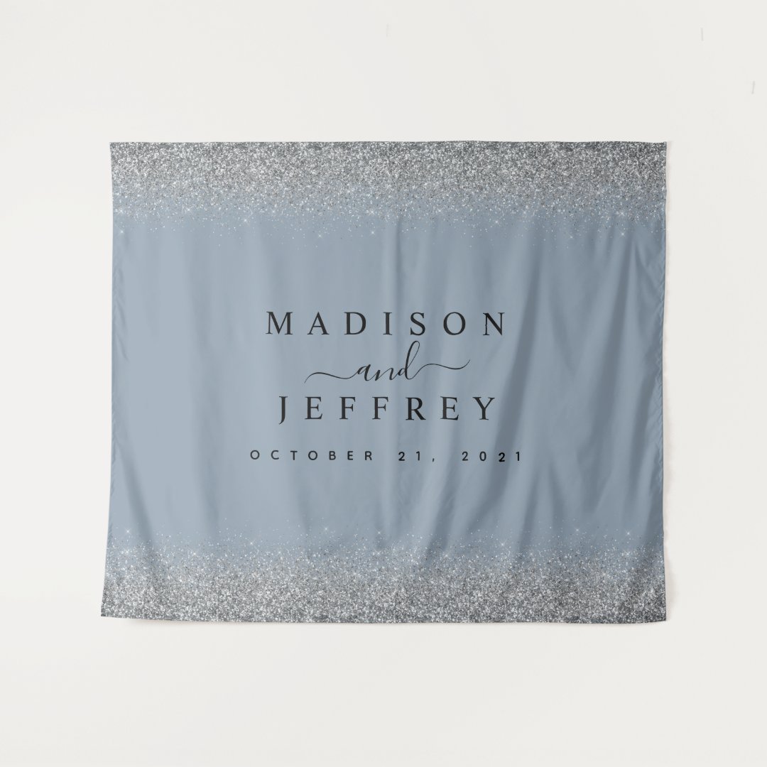 Dusty Blue & Silver Glitter Wedding Backdrop | Zazzle