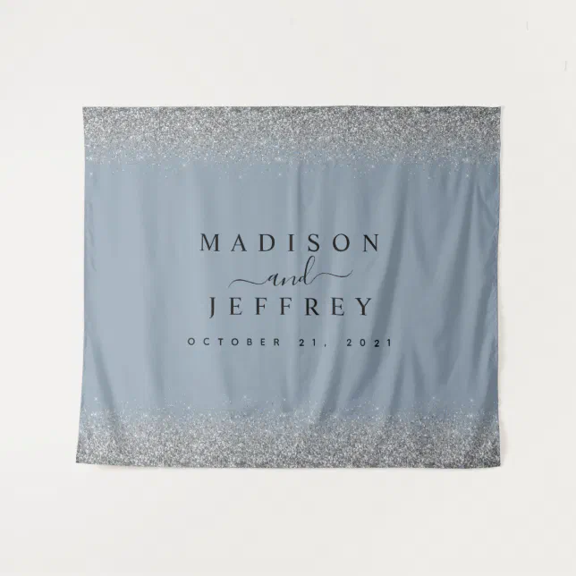 Dusty Blue & Silver Glitter Wedding Backdrop | Zazzle