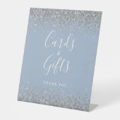Dusty Blue Silver Glitter Wedding Cards and Gifts Pedestal Sign | Zazzle