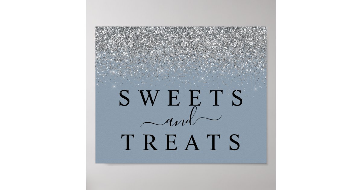 Dusty Blue & Silver Sweets & Treats Dessert Sign | Zazzle