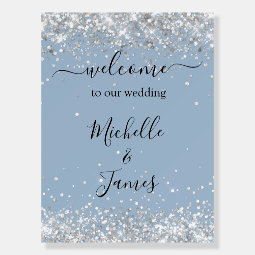 Dusty blue silver wedding welcome foam board | Zazzle