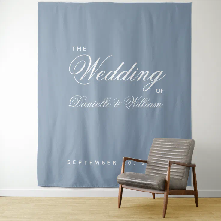 Dusty Blue Simple Elegant Script Wedding Backdrop | Zazzle