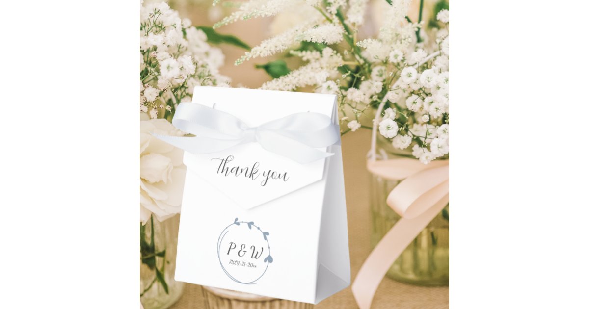 Dusty Blue Simple Heart Wreath Monogram Wedding Favor Boxes | Zazzle