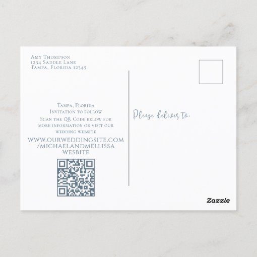 Dusty Blue Simple Minimalist Photo Collage QR Code Postcard | Zazzle