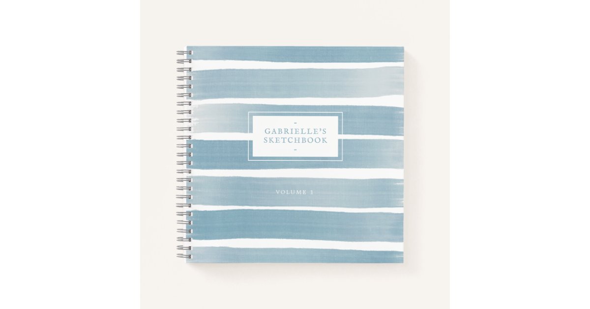 Dusty Blue Sketchbook Abstract Stripes Custom Name Notebook | Zazzle