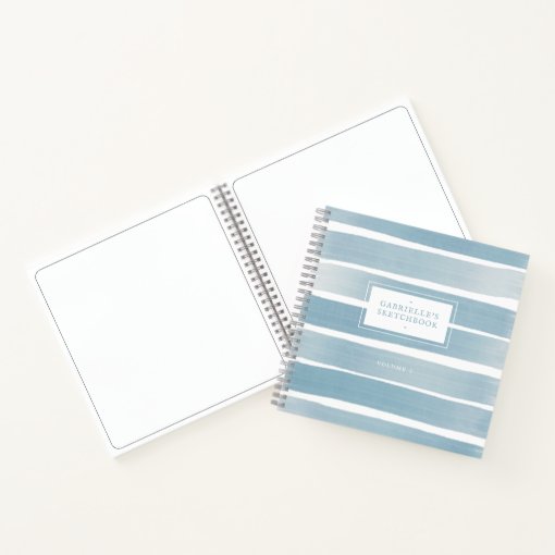 Dusty Blue Sketchbook Abstract Stripes Custom Name Notebook | Zazzle