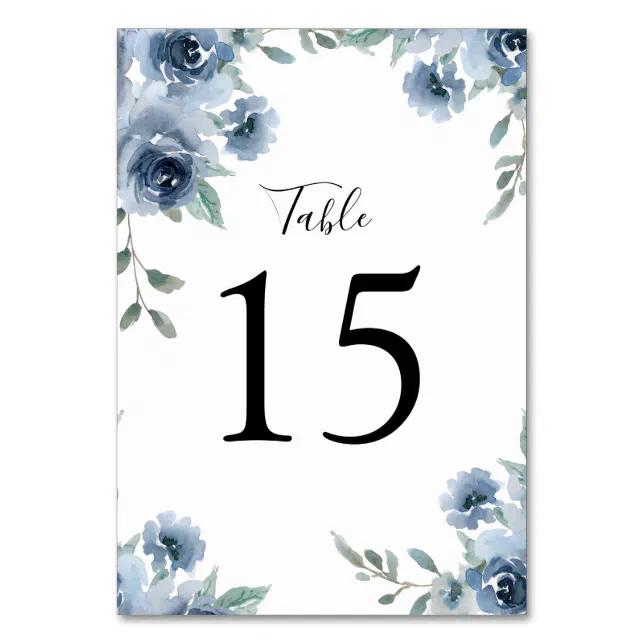 Dusty Blue Slate Greenery Floral Geometric Table Number | Zazzle
